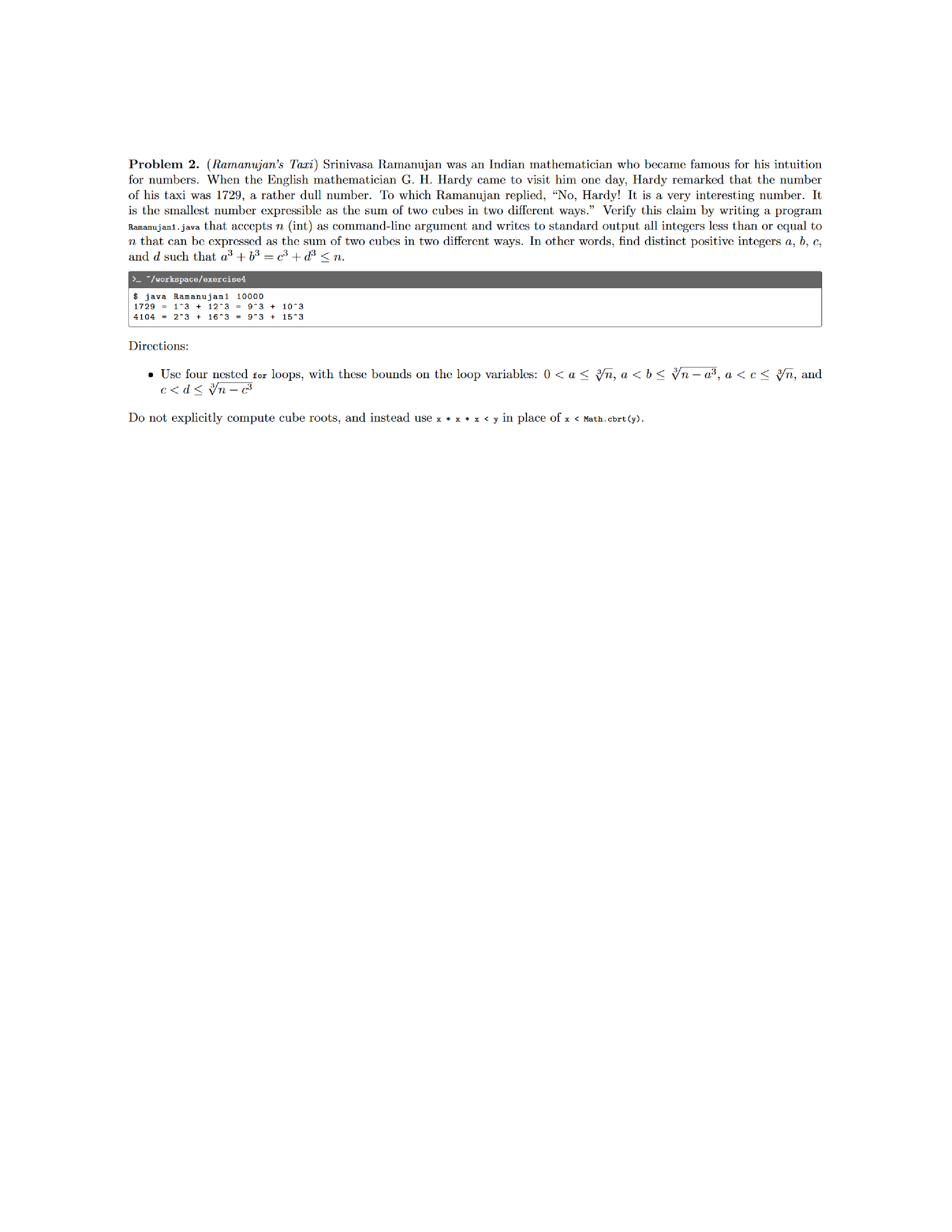 Solved Problem 2 Ramanujans Taxi Srinivasa Ramanujan Was 