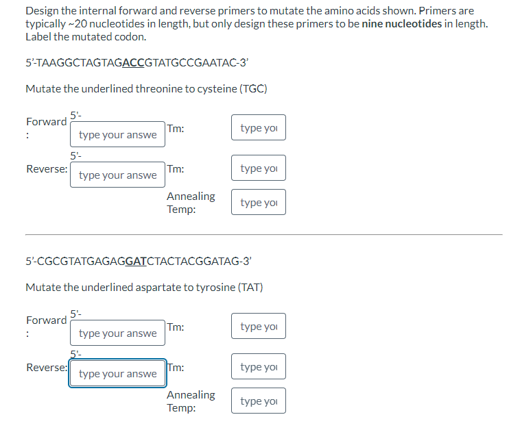 Solved Design the internal forward and reverse primers to | Chegg.com