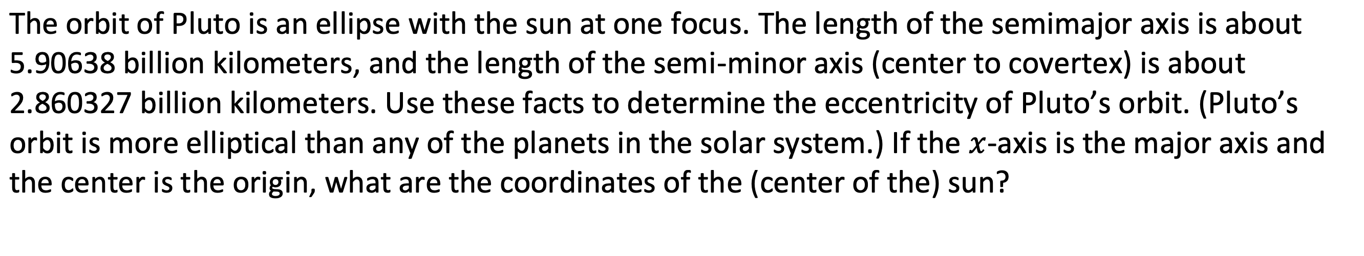 Solved The orbit of Pluto is an ellipse with the sun at one | Chegg.com