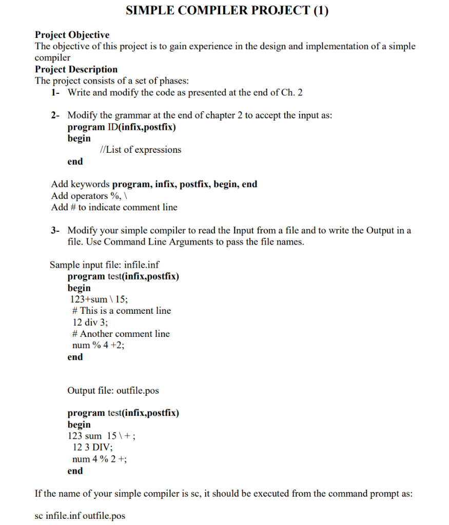 Solved SIMPLE COMPILER PROJECT (1) Project Objective The | Chegg.com