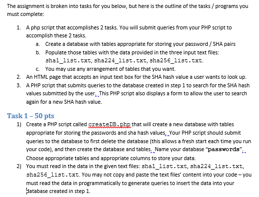 The assignment is broken into tasks for you below, | Chegg.com