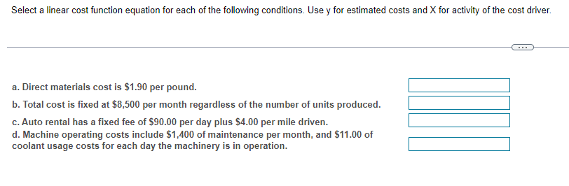 Solved Select A Linear Cost Function Equation For Each Of