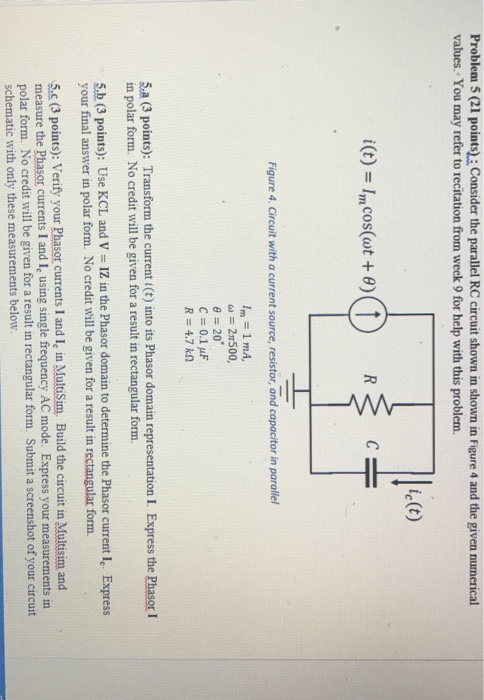 Solved Problemm 5 (21 points): Consider the parallel RC | Chegg.com