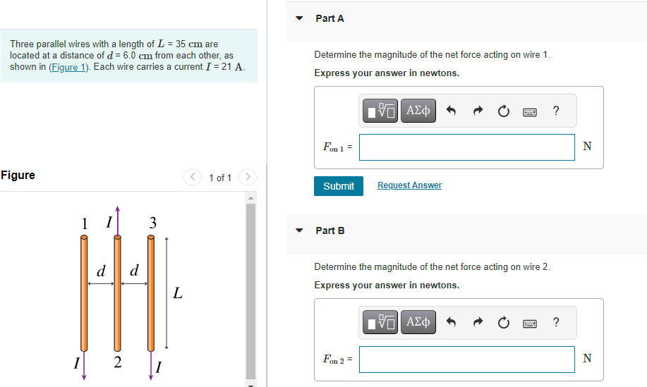 Solved Three parallel wires with a length of L=35 cm are | Chegg.com