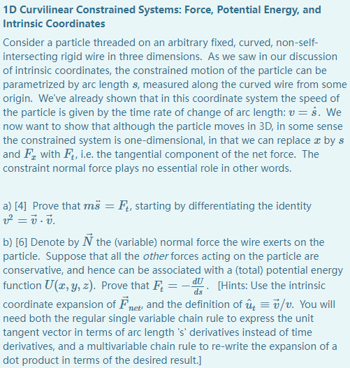 Solved 1D Curvilinear Constrained Systems: Force, Potential | Chegg.com
