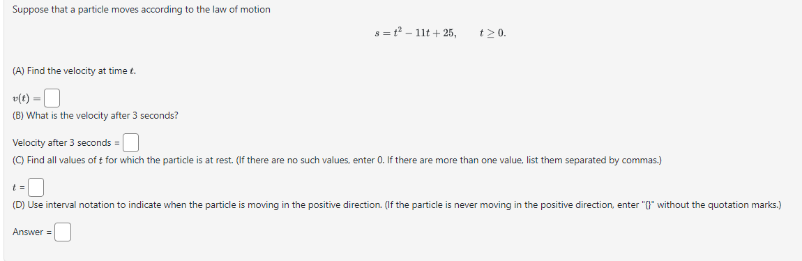 Solved Suppose that a particle moves according to the law of | Chegg.com