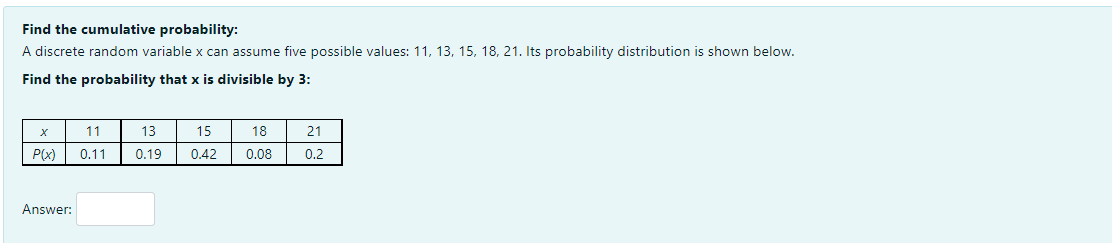 Solved Find the cumulative probability: A discrete random | Chegg.com