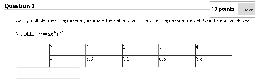 [Solved]: Question 2 10 points Save Using multiple linear