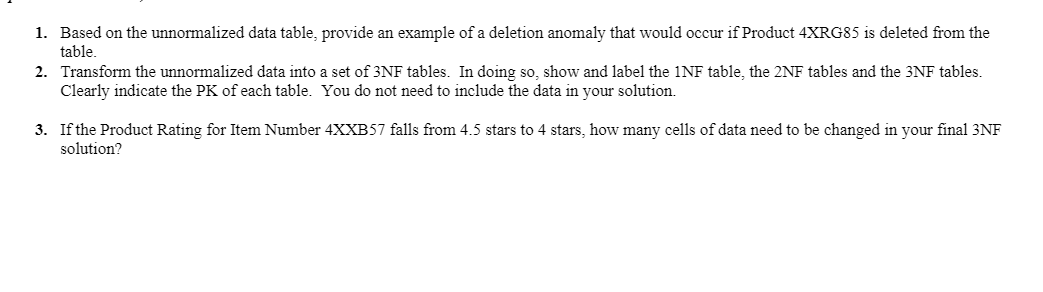 Solved 1. Based on the unnormalized data table, provide an | Chegg.com