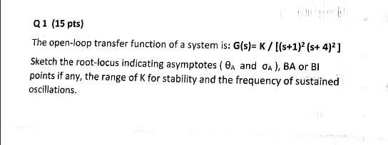 Solved Q1 (15 pts) The open-loop transfer function of a | Chegg.com