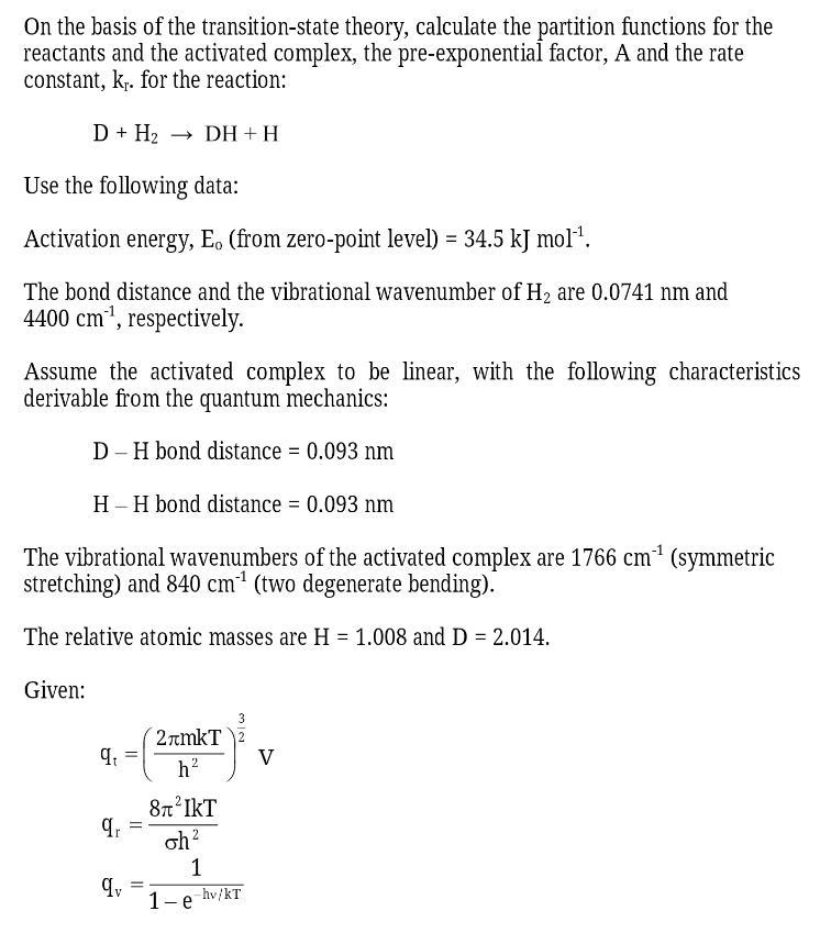 Solved On the basis of the transition-state theory, | Chegg.com