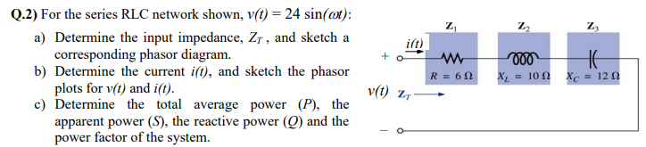 Solved iſt) + Q.2) For the series RLC network shown, v(t) = | Chegg.com