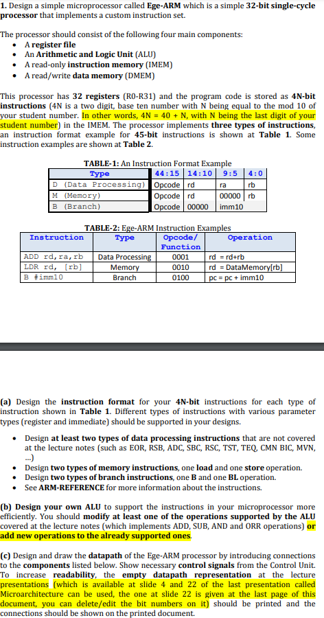 Solved 1. Design a simple microprocessor called Ege-ARM | Chegg.com