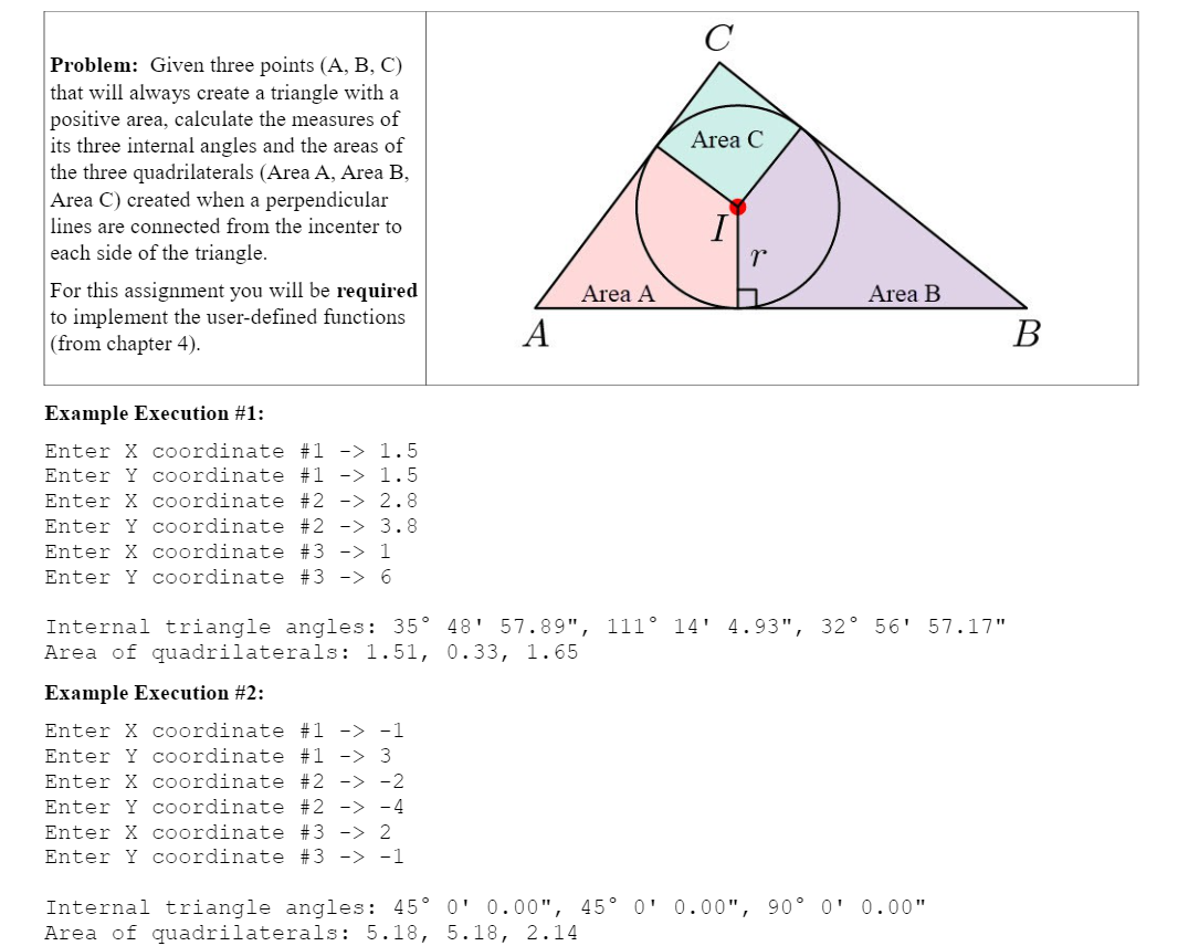С Area C Problem: Given three points (A, B, C) that | Chegg.com