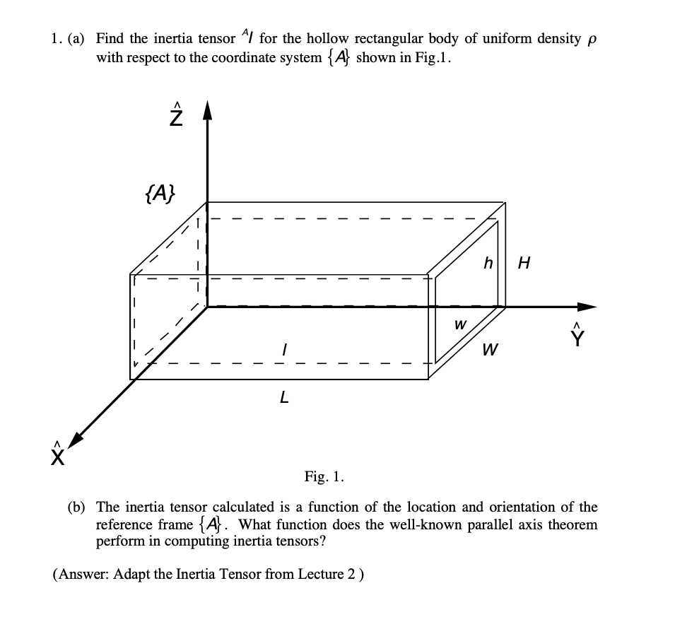 Solved 1. (a) Find the inertia tensor A/ for the hollow | Chegg.com