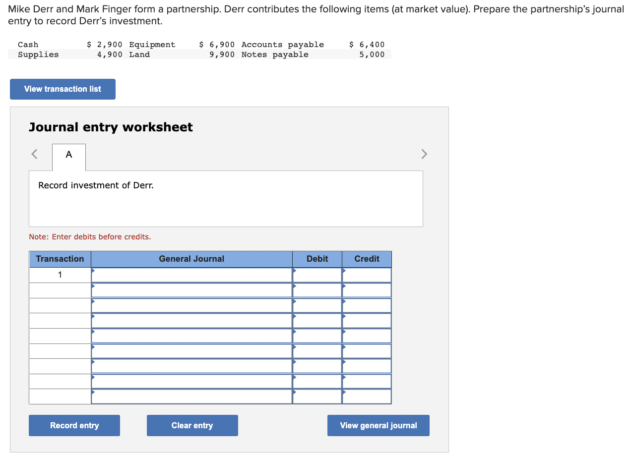 Solved Mike Derr and Mark Finger form a partnership. Derr | Chegg.com
