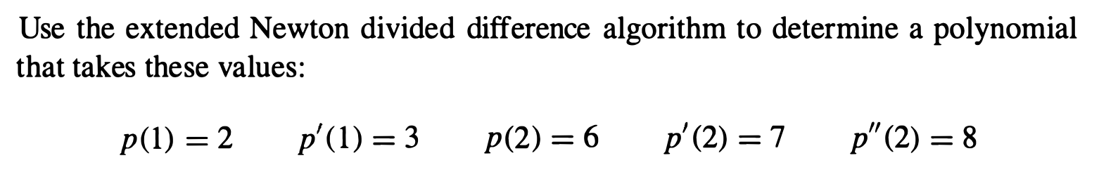 Solved Use the extended Newton divided difference algorithm | Chegg.com
