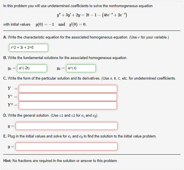Solved In this problem you will use undetermined | Chegg.com