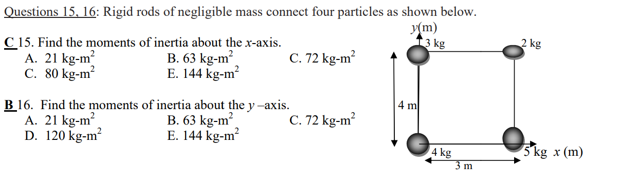 Solved Questions 15,16 : Rigid rods of negligible mass | Chegg.com