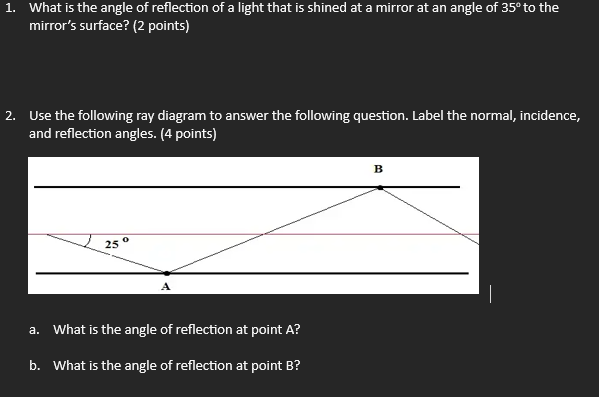 Solved What is the angle of reflection of a light that is | Chegg.com
