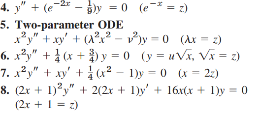 4. y′′+(e−2x−91)y=0(e−x=z) 5. Two-parameter ODE | Chegg.com
