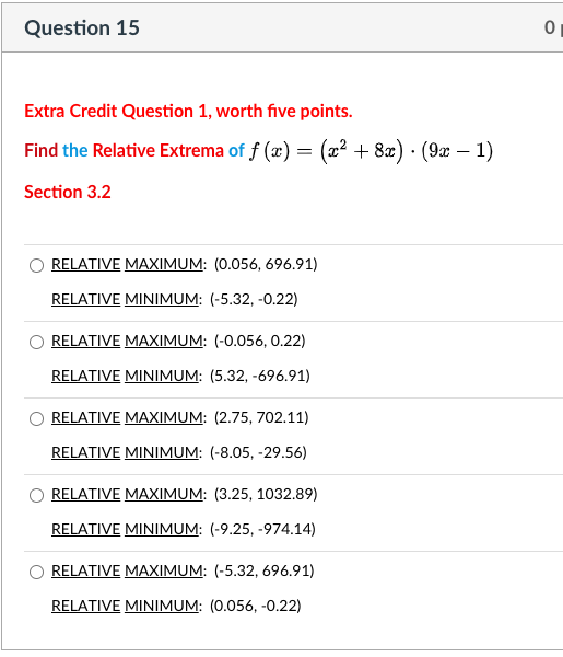 Solved Extra Credit Question 1, worth five points. Find the | Chegg.com