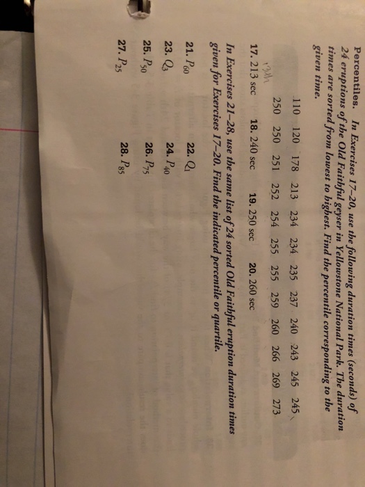 Solved Percentiles. In Exercises 17-20, use the following | Chegg.com