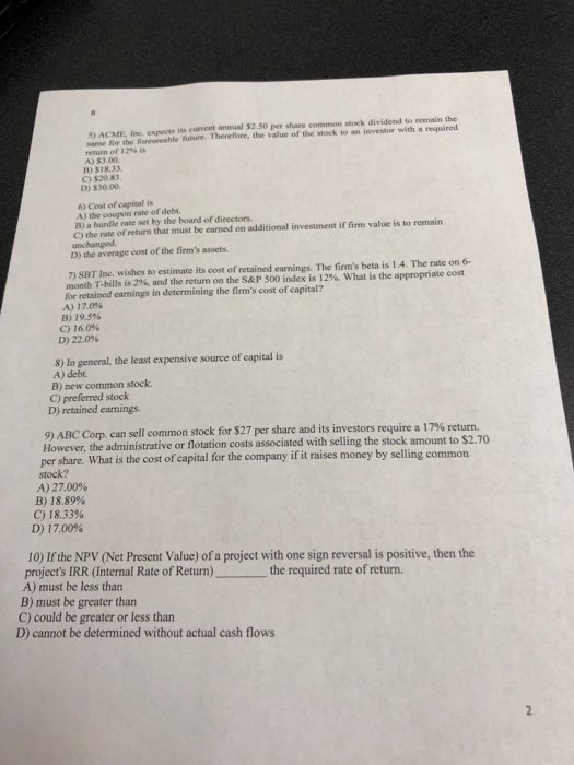 Solved 5) ACME, Inc. expects its current annual $2 50 per | Chegg.com