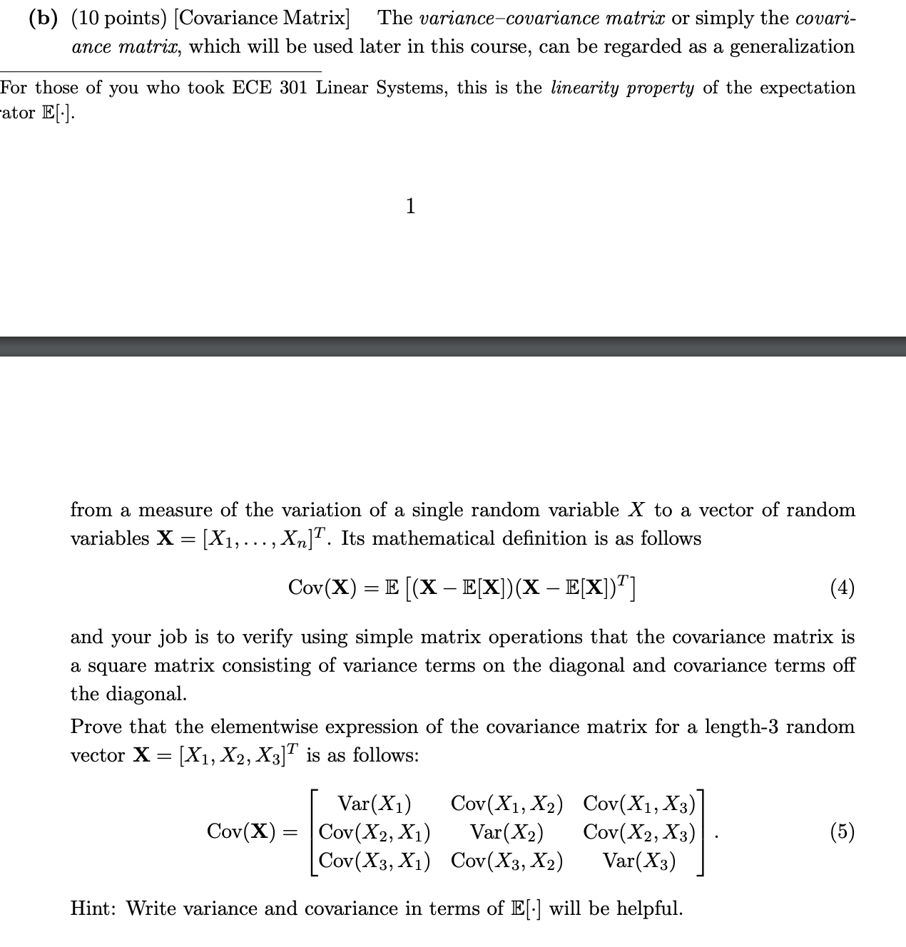 Solved (b) (10 points) [Covariance Matrix] The | Chegg.com