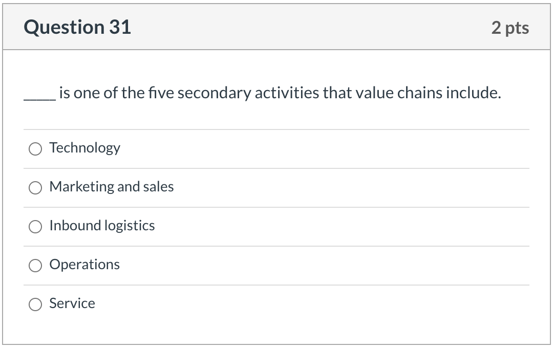 Solved Question 31 2 pts is one of the five secondary | Chegg.com