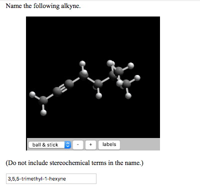 Solved Name the following alkyne. ball & stick C - + labels | Chegg.com