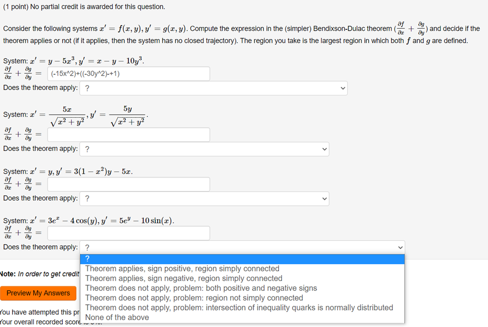 Solved (1 point) No partial credit is awarded for this | Chegg.com