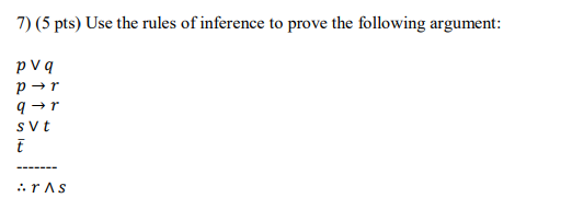 Solved 7) (5 pts) Use the rules of inference to prove the | Chegg.com