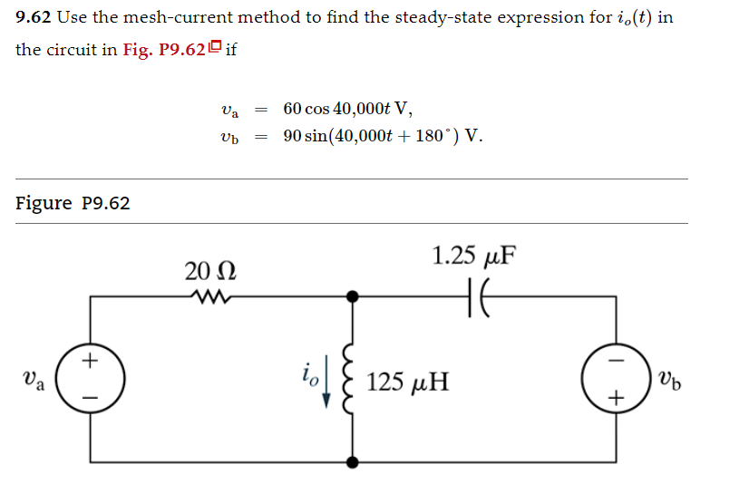 Solved 9.62 Use the mesh-current method to find the | Chegg.com