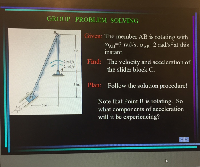 Solved GROUP PROBLEM SOLVING Given The member AB is rotating | Chegg.com Solved GROUP PROBLEM SOLVING Given The member AB is rotating | Chegg.com