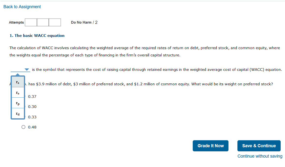 1. The basic WACC equation The calculation of WACC | Chegg.com