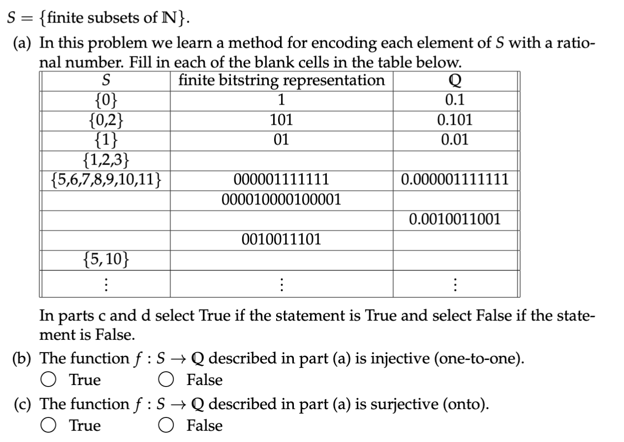 = а S = {finite subsets of N}. (a) In this problem we | Chegg.com