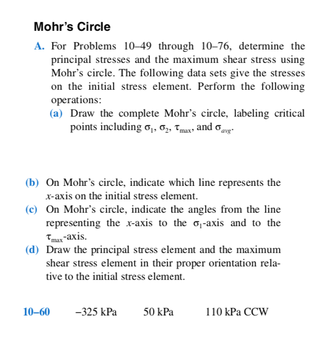 Solved Mohr's Circle A. For Problems 10-49 through 10–76, | Chegg.com