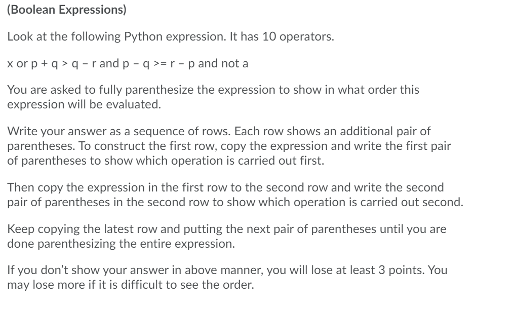 Solved (Boolean Expressions) Look at the following Python | Chegg.com