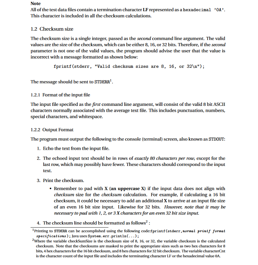 Solved 1 Checksum In this assignment you'll write a program | Chegg.com