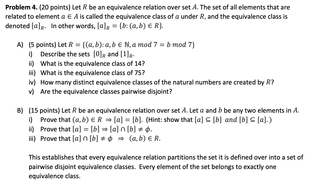 Solved Problem 4. (20 points) Let R be an equivalence | Chegg.com