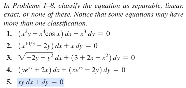 Solved In Problems 1-8, classify the equation as separable, | Chegg.com