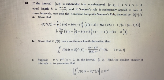 Solved 01. If the interval [a,b] is subdivided into n | Chegg.com