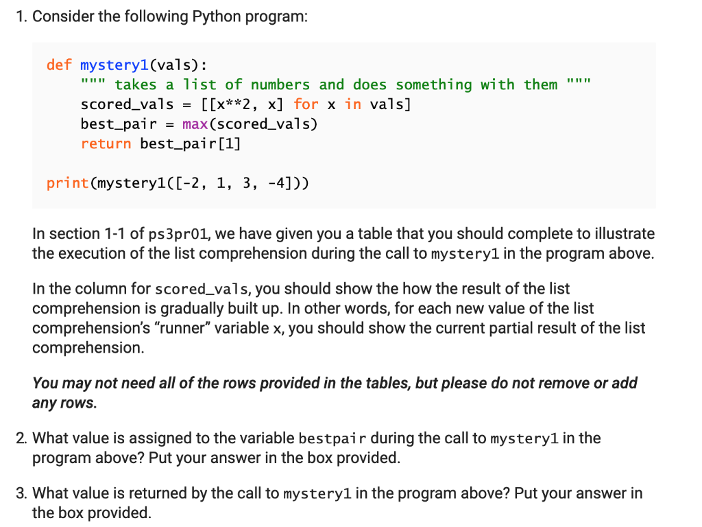 1. Consider the following Python program: def | Chegg.com