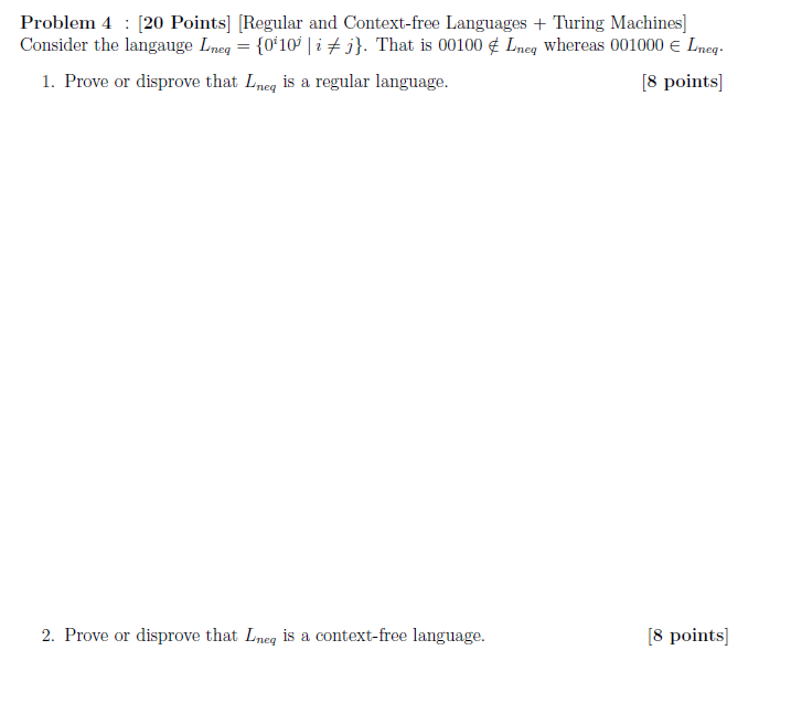 Solved Problem 4 [20 Points] [Regular and Context-free | Chegg.com