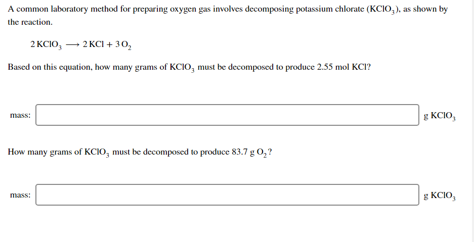 Solved A common laboratory method for preparing oxygen gas | Chegg.com