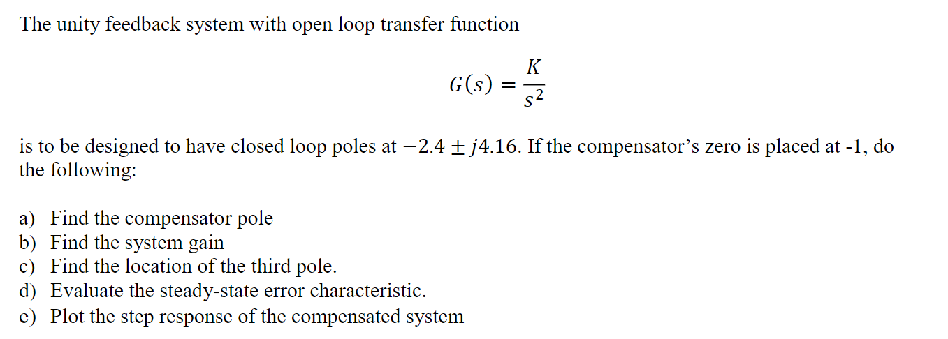 Solved The unity feedback system with open loop transfer | Chegg.com