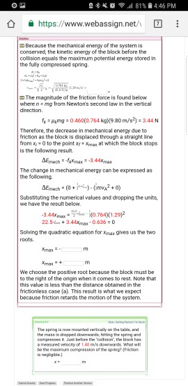 Solved Example 8.9 Block-Spring Collision Problem A block of | Chegg.com