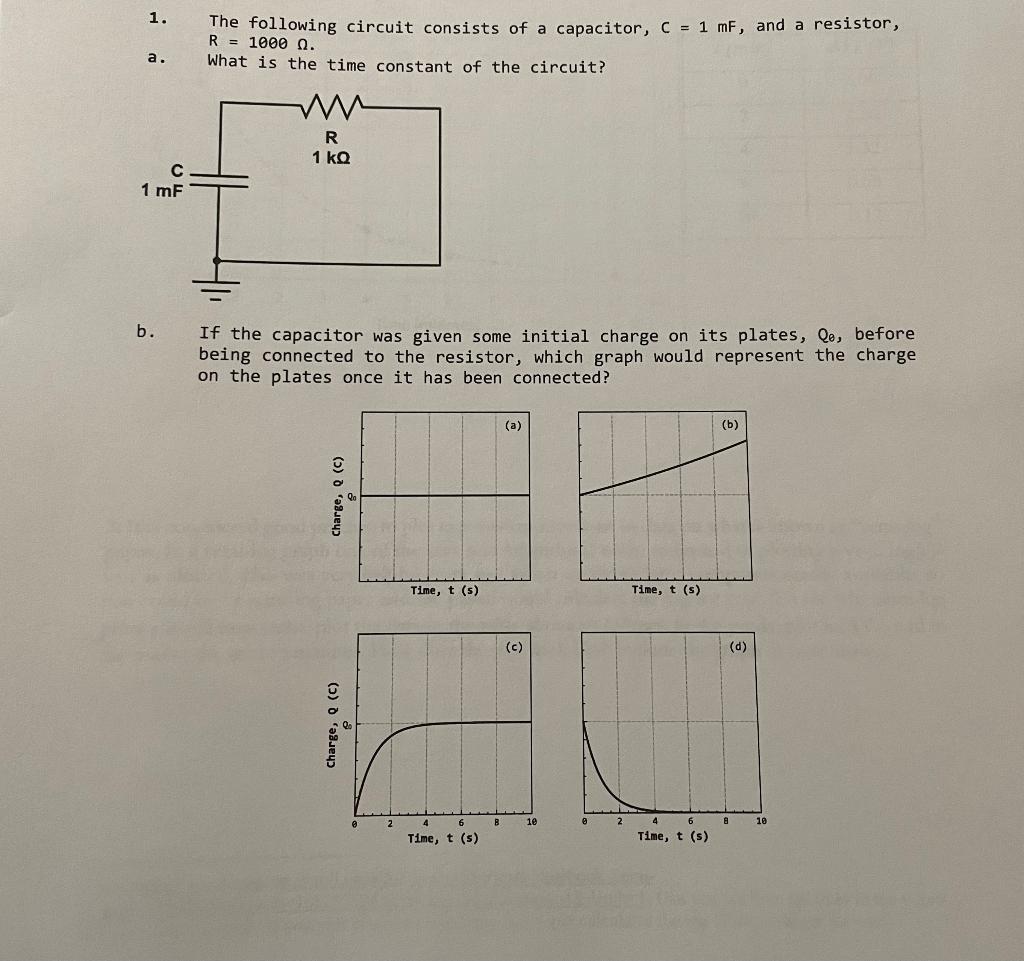 Solved 1. The following circuit consists of a capacitor, | Chegg.com