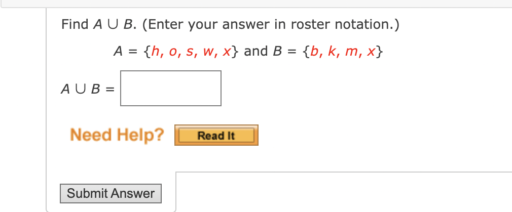 Solved Find A∪B. (Enter your answer in roster notation.) | Chegg.com